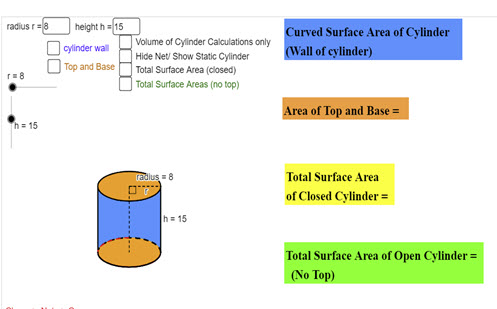 Surface area and volume of cylinder
