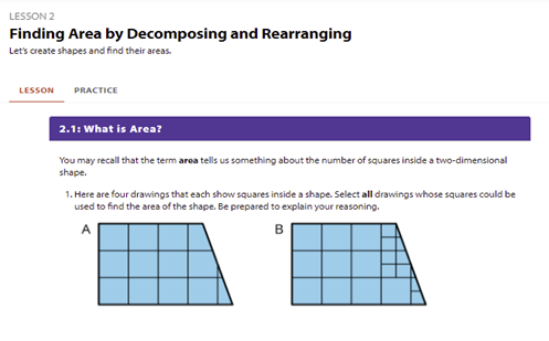 Finding area by decomposing and rearranging