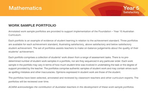 Mathematics: work sample portfolio summary – Year 5