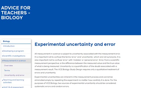 Measurement of error: Year 10: Planning tool